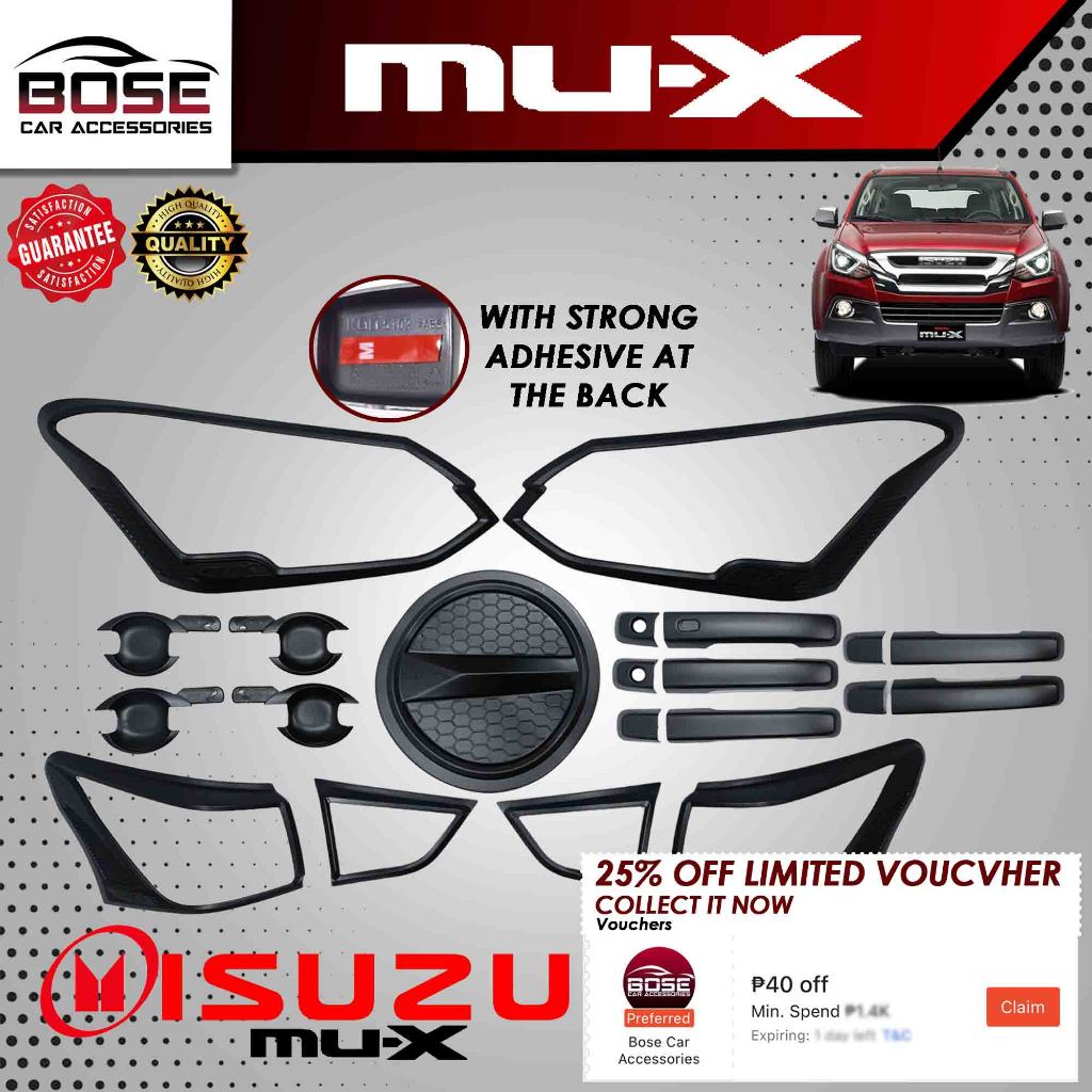 Isuzu MU-X MUX Garnish Cover Set Black Chrome 2018 - 2020 / Isuzu MU-X Accessories Combo Set ...