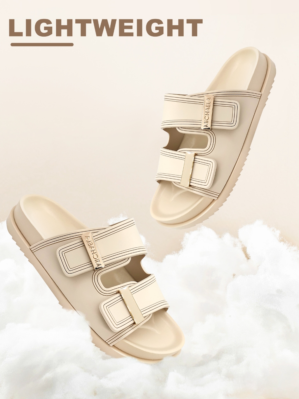 MICHAELA Chic Flat Sandals Soft Comfy Waterproof Slip-On Chunky Slide ...