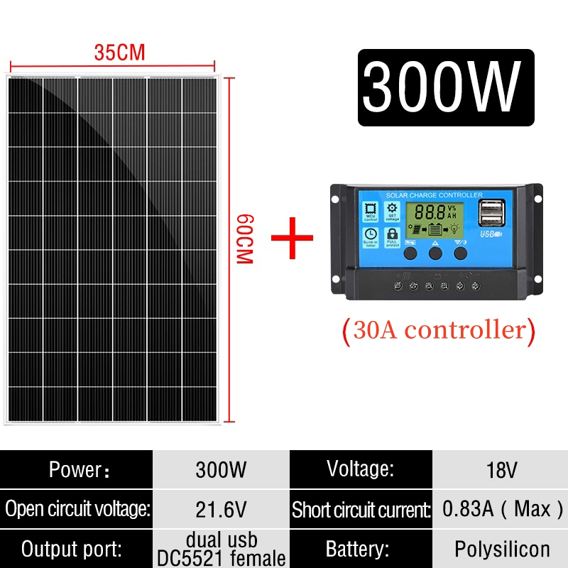 Solar Panel 500W 300W Household Charging Panel 30A Controller Portable Solar Generator Power ...