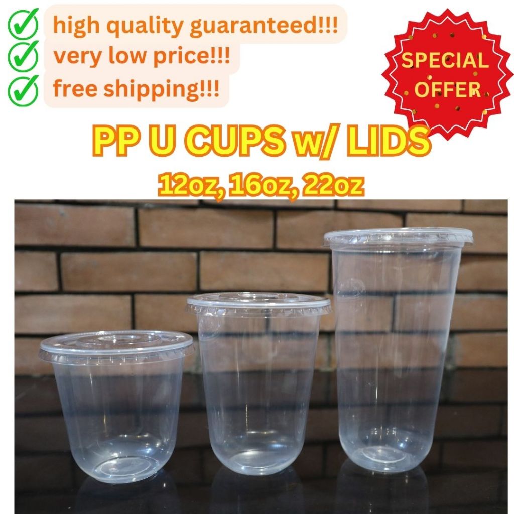 50pcs PP U cups (12oz,16oz,22oz) 95mm milktea cup lids (flat lid ...