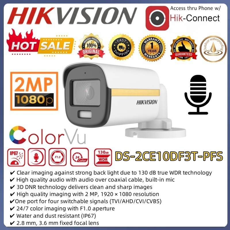 Hikvision 2MP HD full color With audio Bullet CCTV Camera IP67 outdoor waterproof analog Camera ...