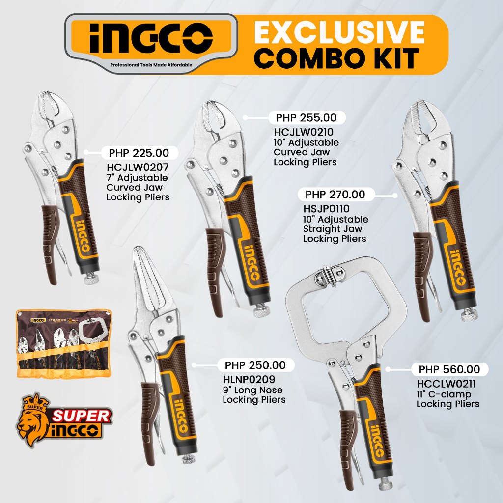 (EXCLUSIVE) Ingco 5pcs locking Pliers Combo Set Hand Tools COS23091 ...