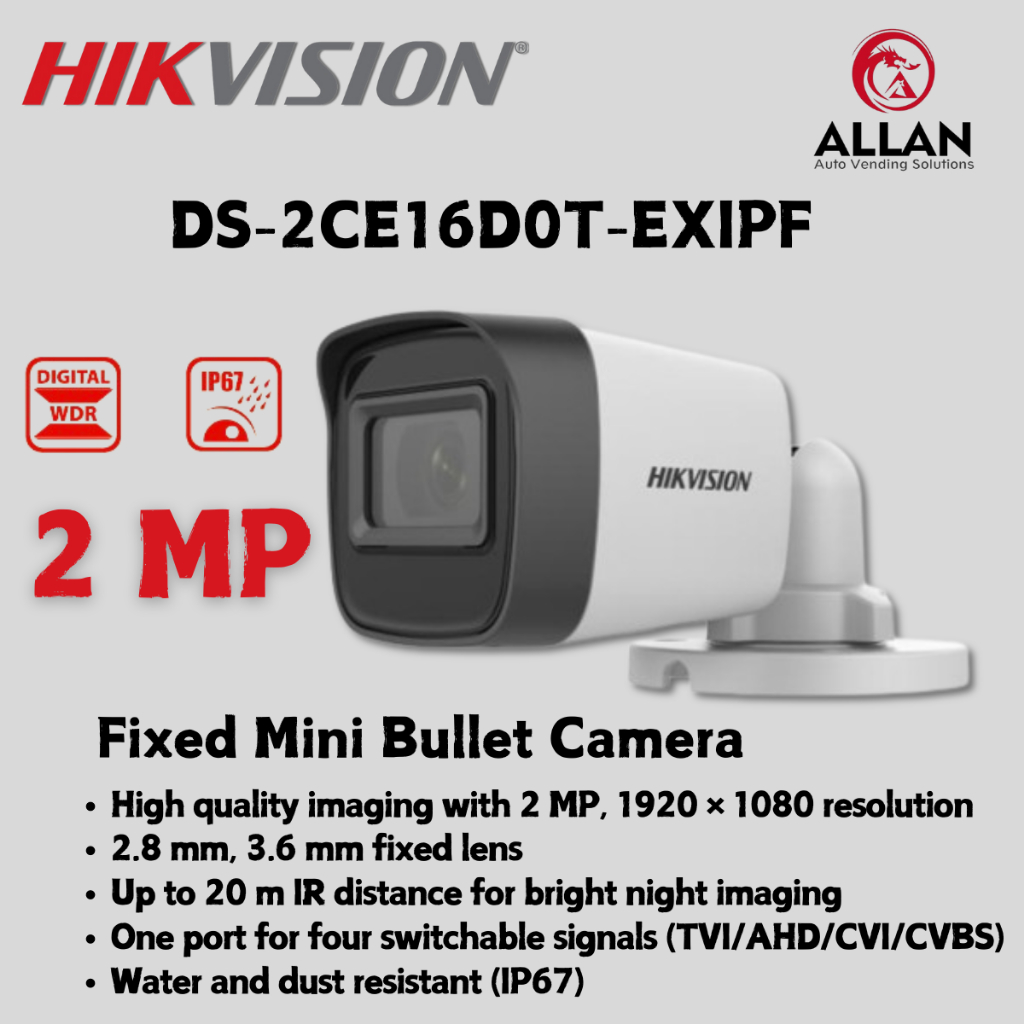 HIKVISION DS-2CE16D0T-EXIPF 2MP HD Fixed Mini Bullet Camera | Shopee ...