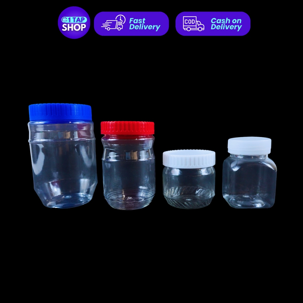 1Tap Plastic Bottle Clear Jar with Ribbed Line Lid Containers All ...