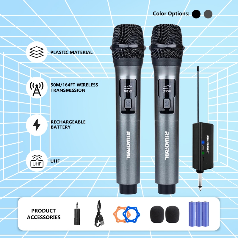 Wireless UHF Dual Handheld Mic 1200mah Battery 6.35mm/3.5mm adapter ...