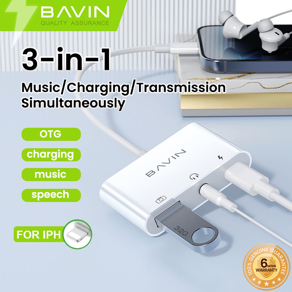 BAVIN O36 3in1 OTG Adapter USB 3.0 Camera Reader & 3.5mm Jack Data Sync ...