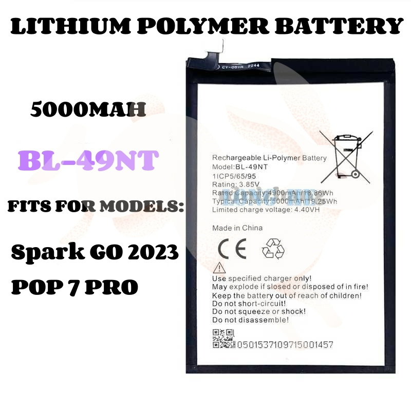 Lithium mobile phone battery BL-49NT for tecno Spark GO 2023\ POP 7 PRO ...
