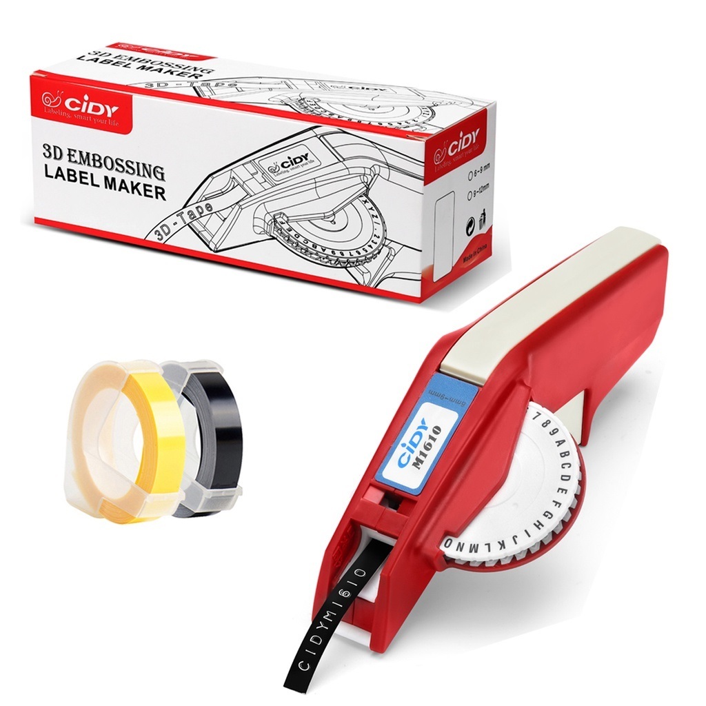 (With 2 Refillls) CIDY 1610 Manual Label Printer for 6/9mm 3D Embossed ...