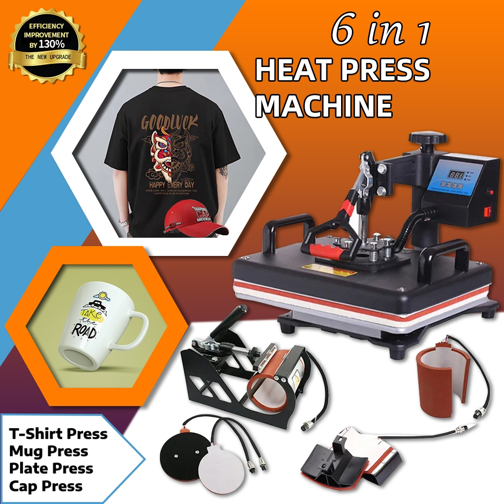 6 In 1 Combo Heat Press Machine Flatbed Cap Plate Mug(T-Shirt Press/Mug ...