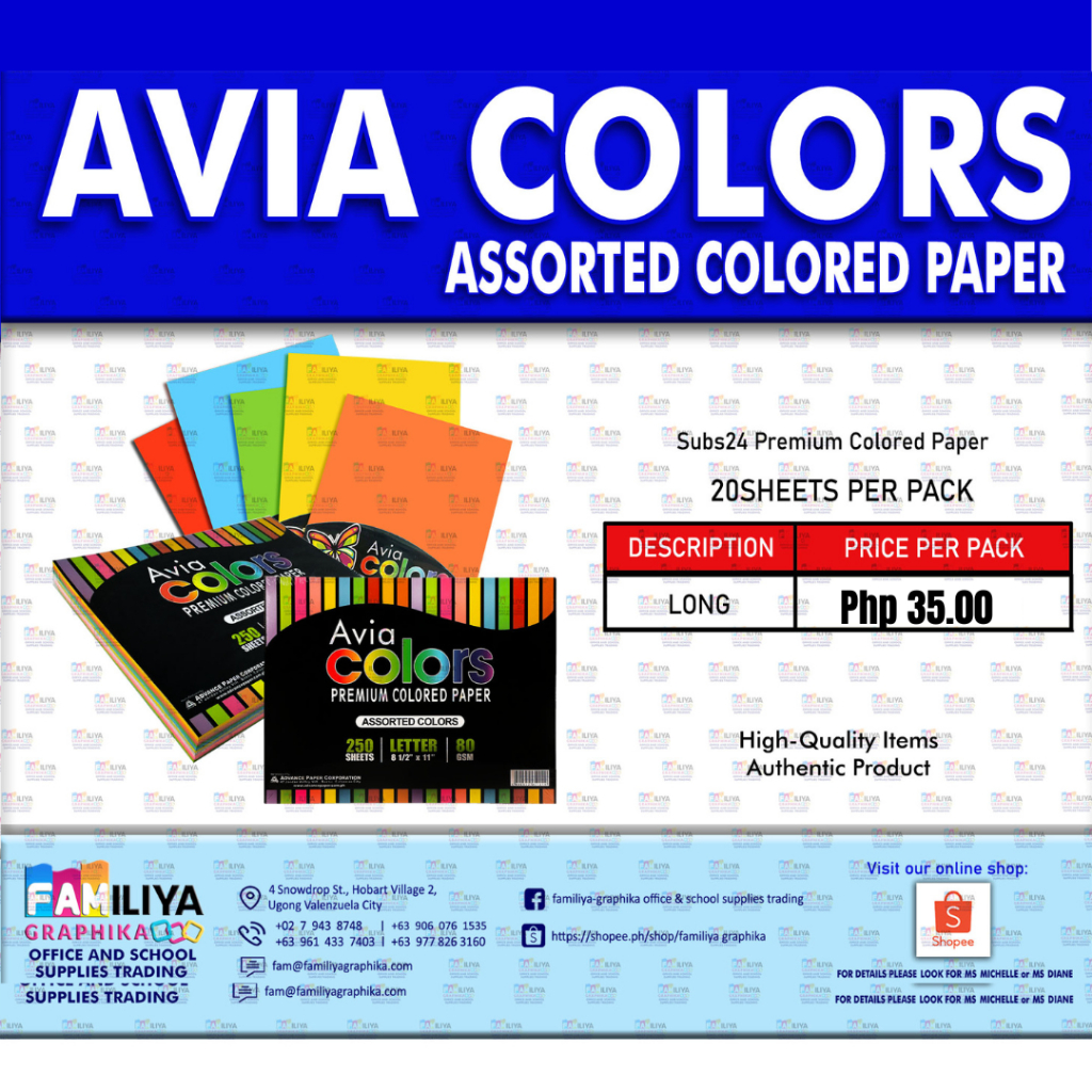 AVIA COLORS assorted colored paper 20 sheets(LONG) | Shopee Philippines
