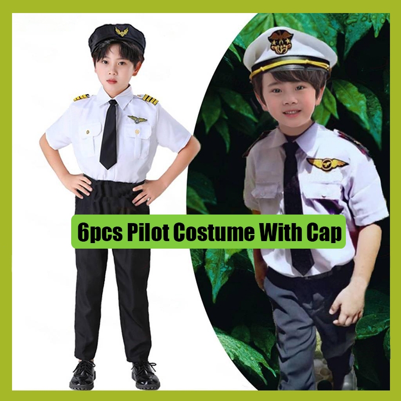 6pcs Pilot Career Captain Costume With CapFlight Attendant Suit Uniform ...