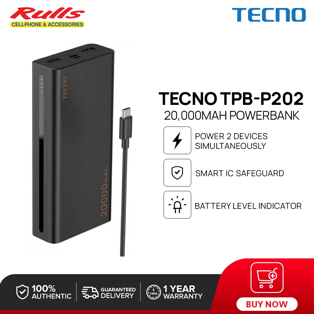 TECNO TPB-P202 20,000mAh Powerbank | Smart IC Safeguard | Battery Level Indicator | Shopee ...