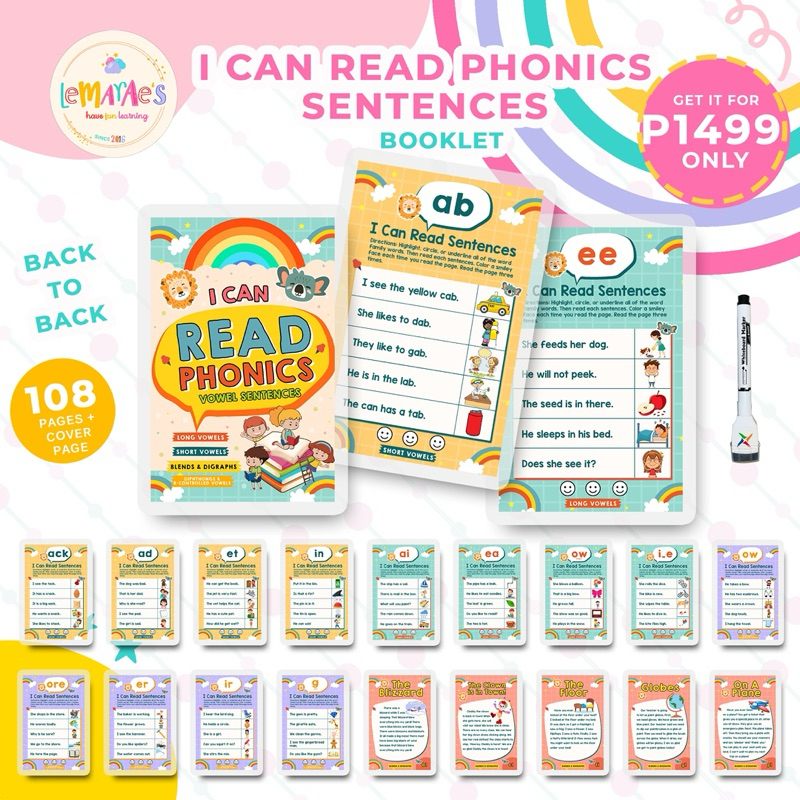 I CAN READ PHONICS SENTENCES Laminated Reading Phonics for Starters ...