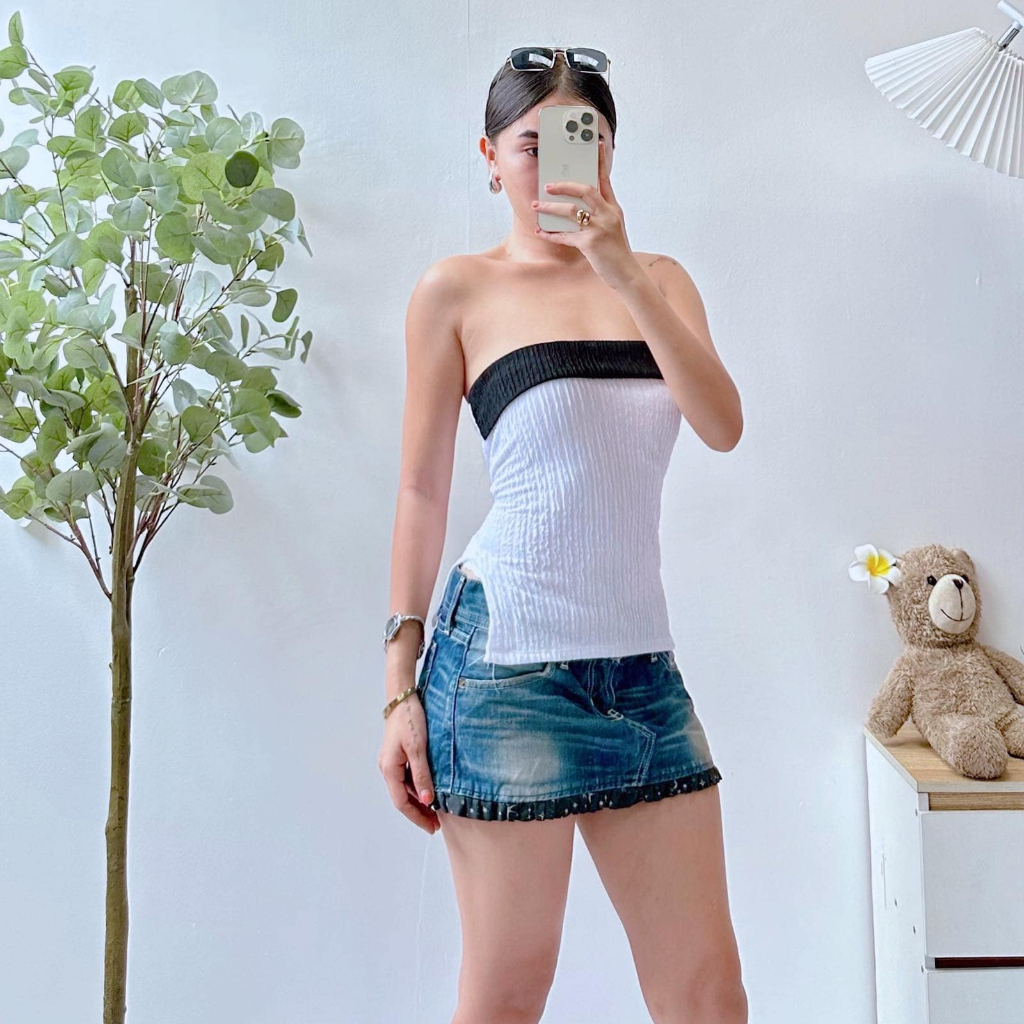 Genelle23 | Lauren Combi Side Slit Bark Crepe Sleeveless Top ...