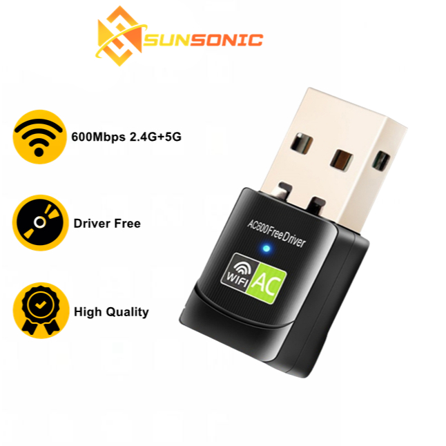 600Mbps Usb Wifi Dongle Wireless Adapter 2.4G/5Ghz Pc Computer WiFi ...