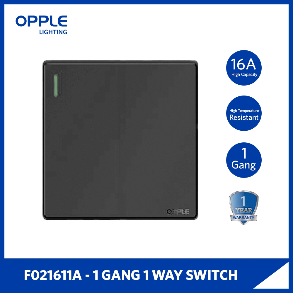 OPPLE Safety Wall Switch 1 Gang 1 Way Push On/Off Fireproof Dark Grey ...