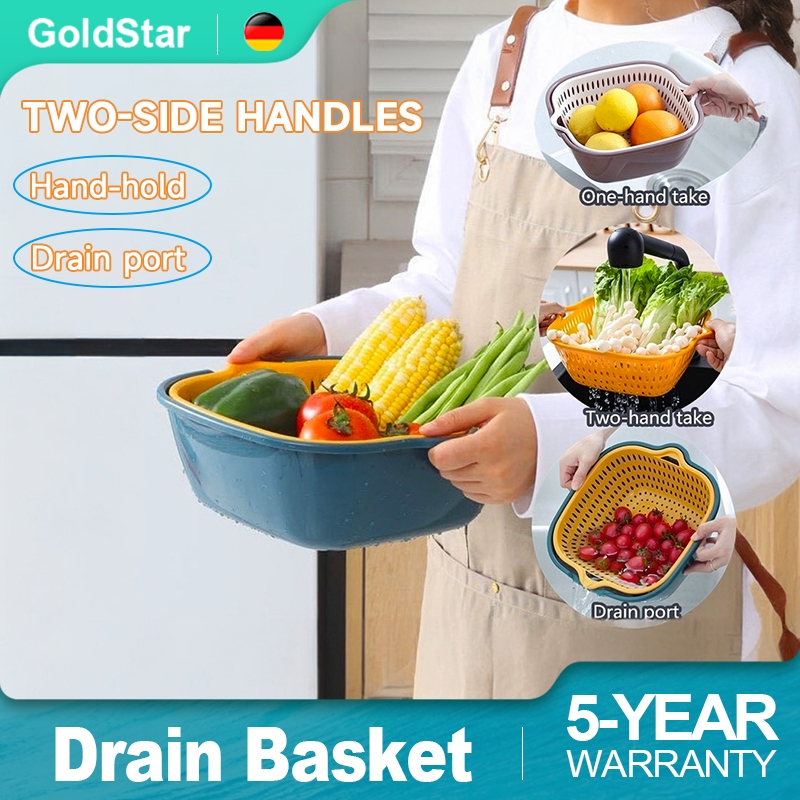 Gold Star 6pcs Kitchen Double-layer Drain Basket Plastic Vegetable Washing Basket Wash Basin ...