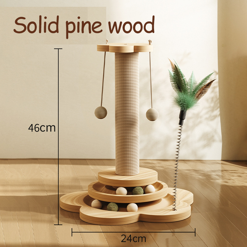 4 in1 Cat Grab Pillar Solid Wood Turntable Funny Cat Toys Durable Sisal ...