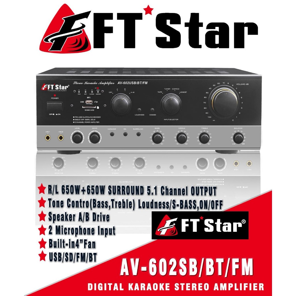 FT STAR Professional Digital 4-Channel Karaoke Amplifier With USB,BT,FM ...