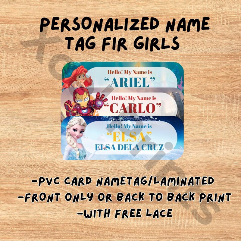 PERSONALIZED NAMETAG FOR GIRL KIDS ONLY WITH FREE LANYARD (LAMINATED ...