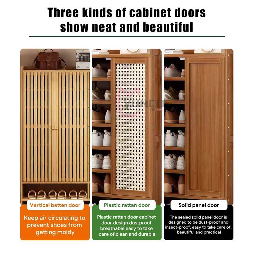 【On Hand】7 Layers Shoe Cabinet Wooden Door With Cover Rattan / Shoe ...