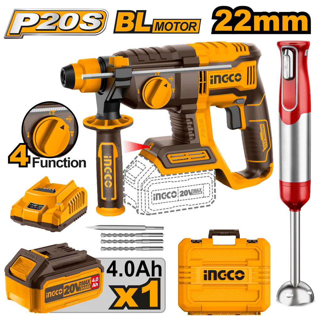Ingco 2PCS Combo Set 20V Cordless Rotary Hammer Chipping Gun Hand ...