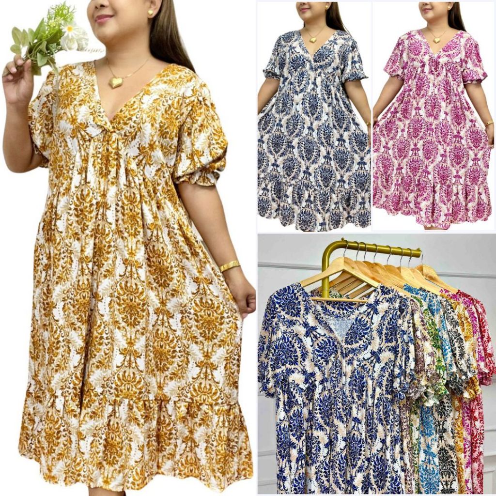 YRA EMBOSSED PRINT DRESS with 2 POCKET BOTH SIDE PLUS SIZE XL-4XL BY TAYTAYSIGNATURE | Shopee ...