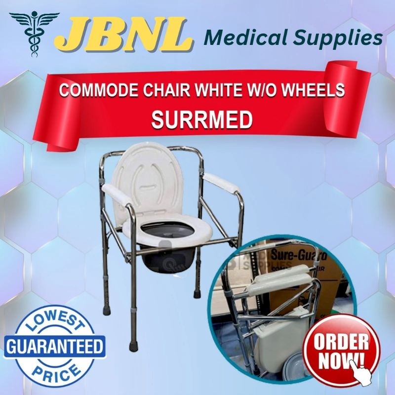 Surrmed Foldable Commode Chair White Without Wheels - JBNL Medical ...