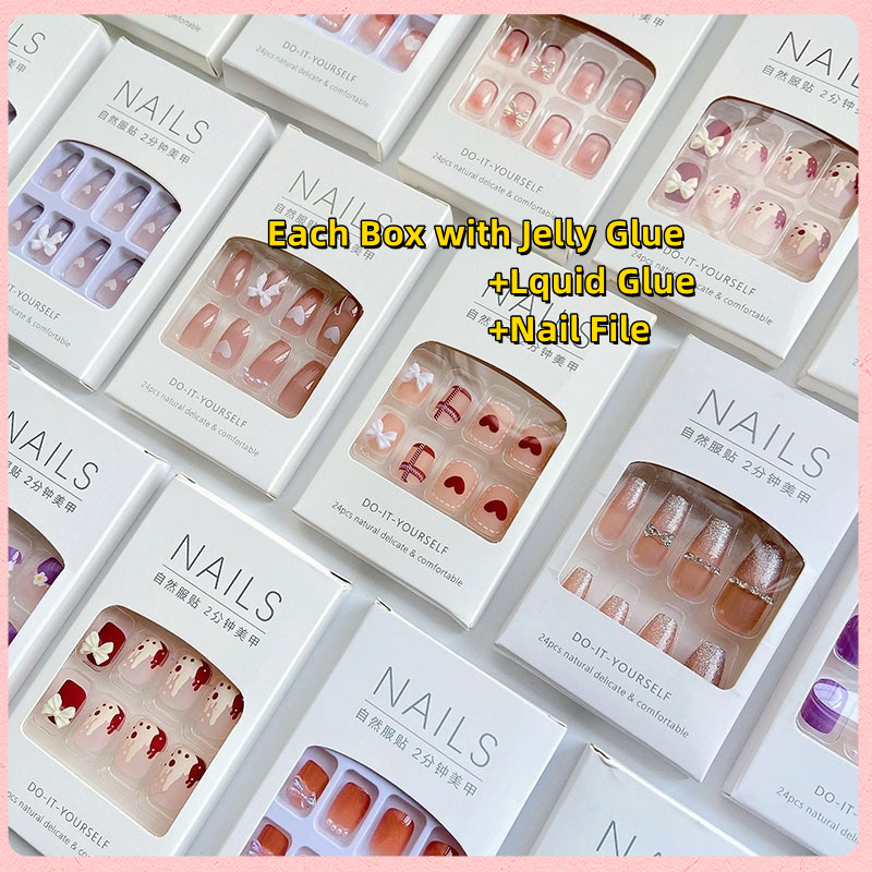 [Glue+Jelly Glue] 2026 Fake Nails Set With Glue False Nails Fake Nails ...