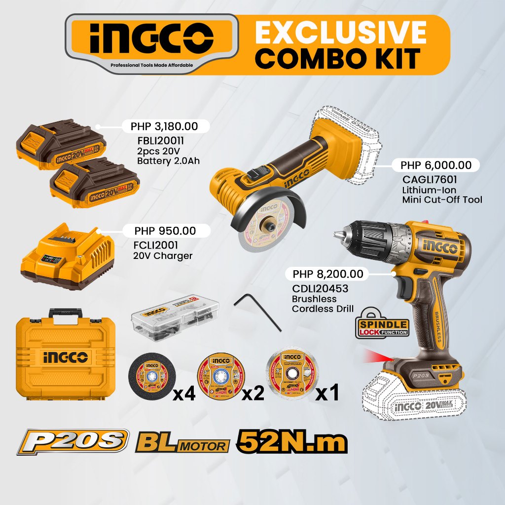 Ingco 2pcs 20V Combo Kit Set Cordless Lithium-Ion Mini Cut-Off And ...