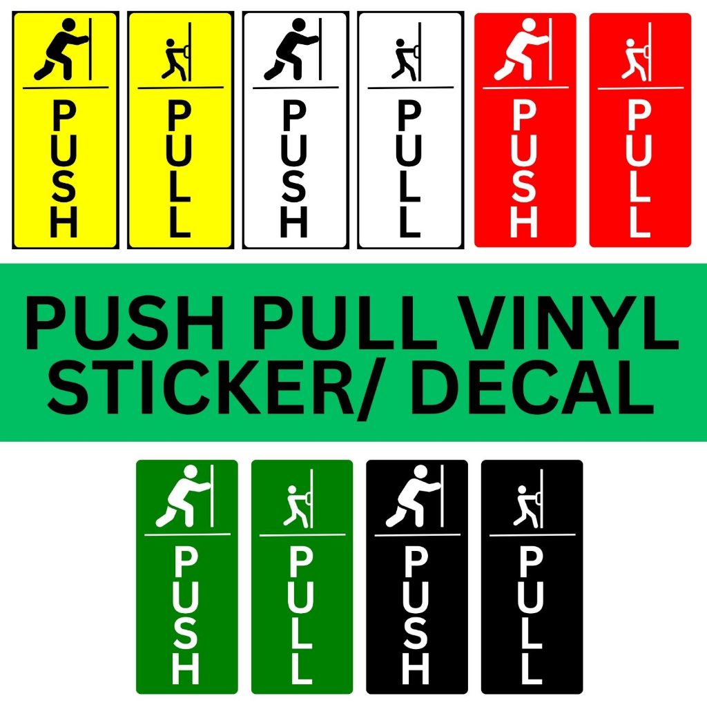 Push Pull Waterproof Stickers (1 pair) 2.5 inches x 5.5 inches for ...