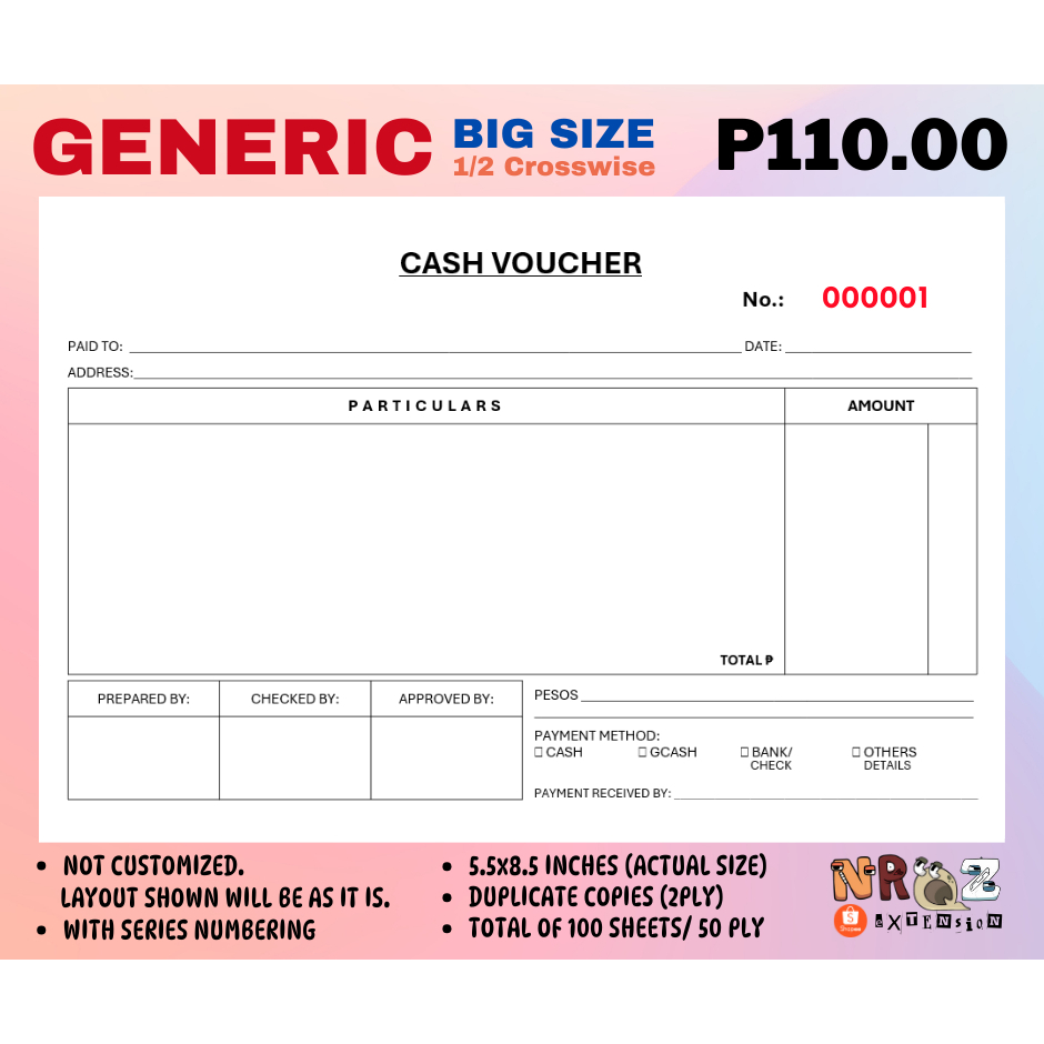 (GENERIC) CASH VOUCHER 5X8 Carbonized | Shopee Philippines