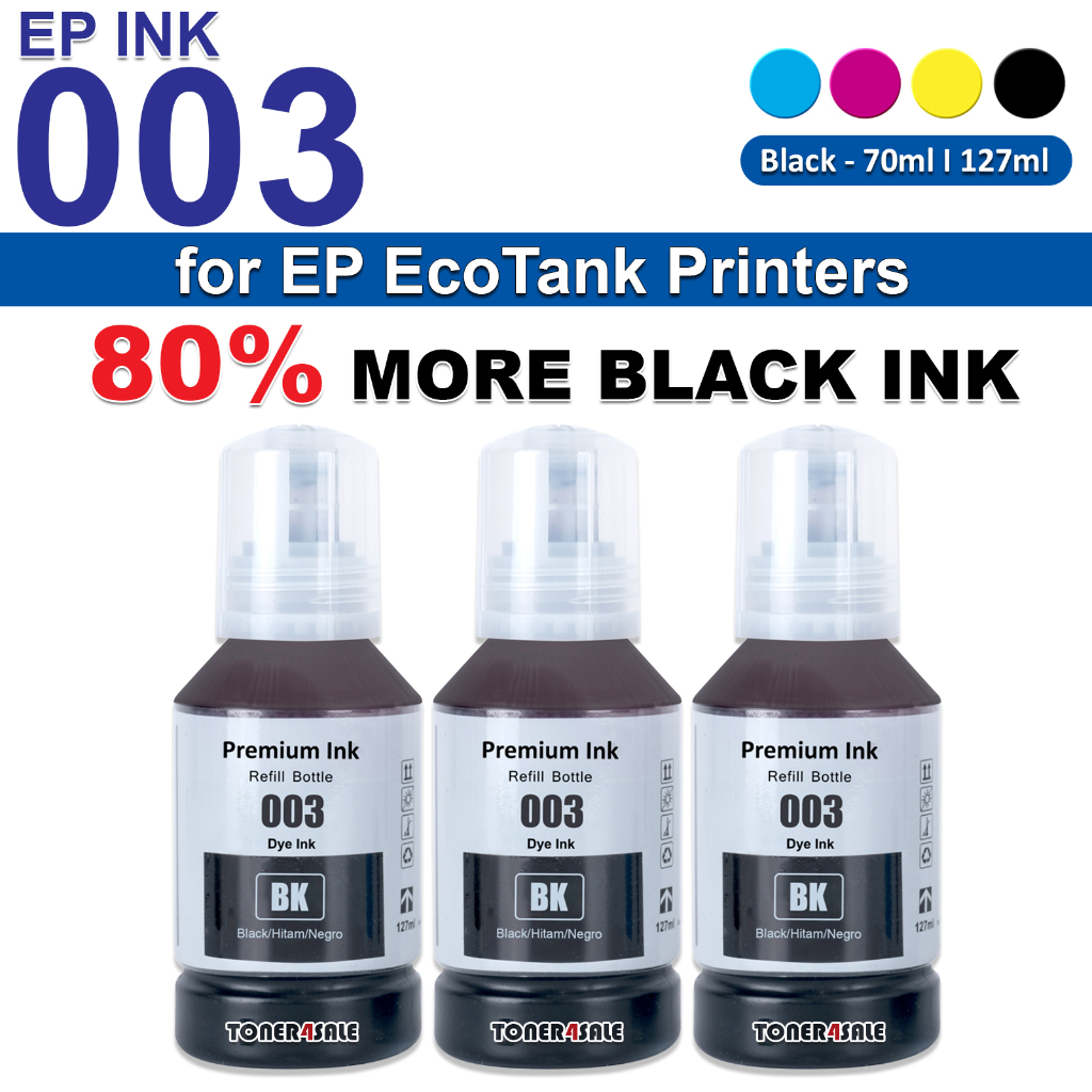 Premium Refill Black Ink 003 for L3110 L3210 L1110 L1210 L1250 L3150 ...