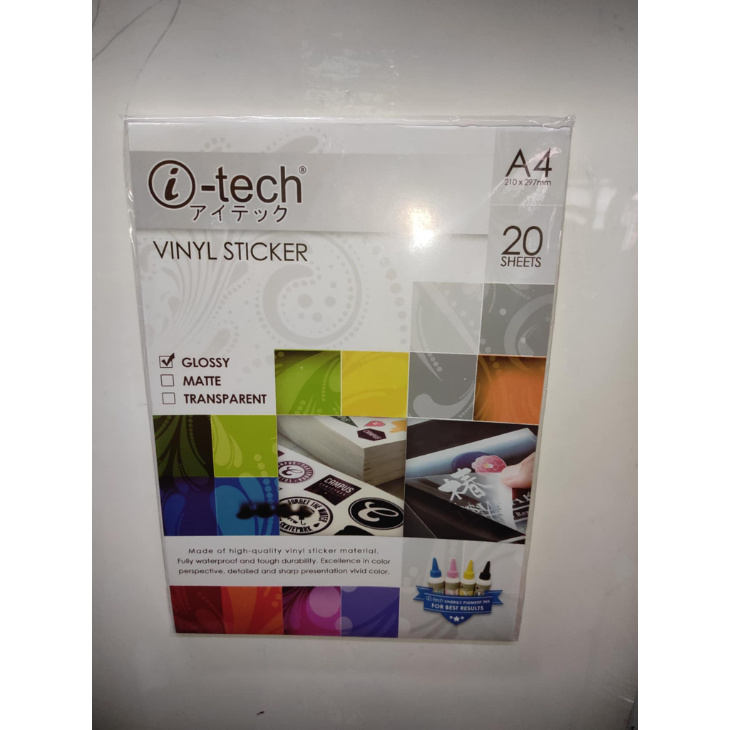 A4 itech Vinyl Sticker Water Proof Matte/Glossy/Transparent | Shopee ...