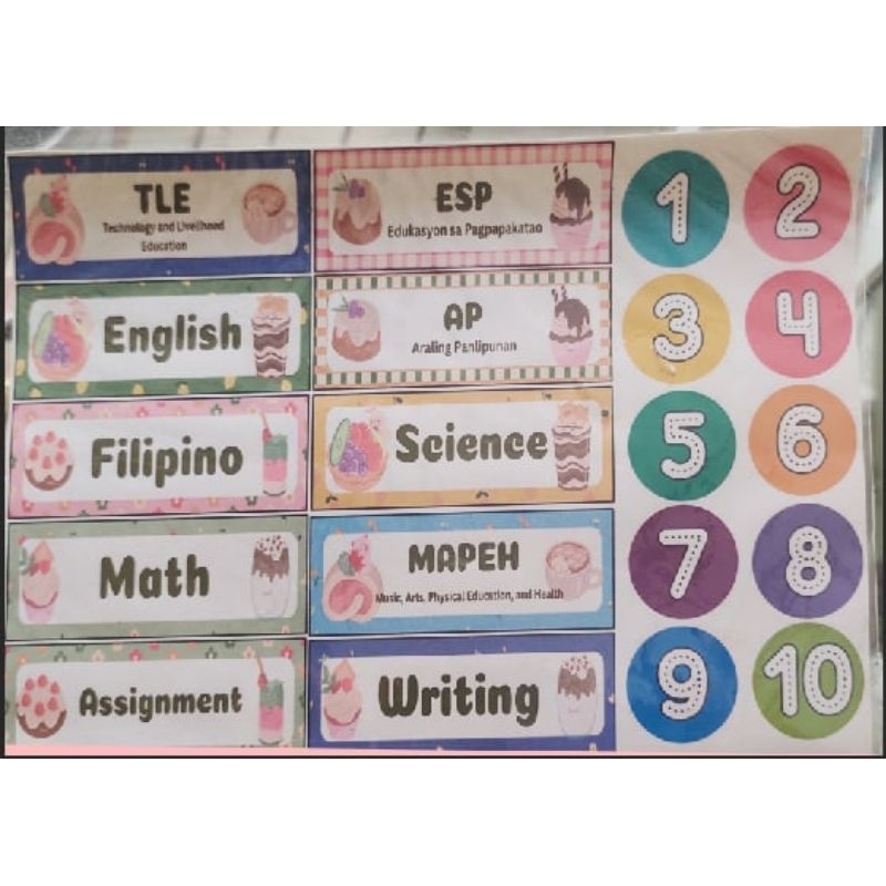 Subject Sticker for Elementary Grade 1 to Grade 6 with numbers to 10 ...