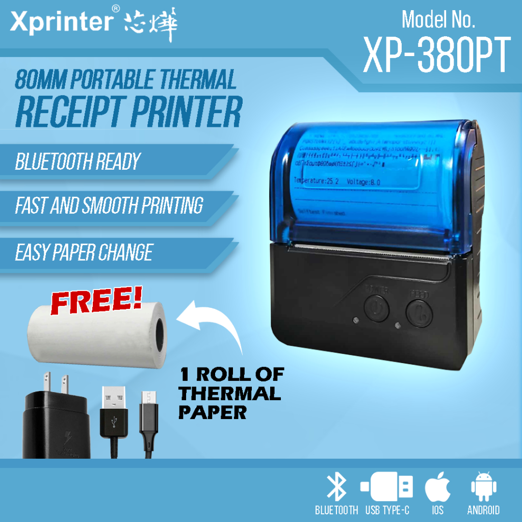 XP380PT Bluetooth 80mm Thermal Portable Printer Receipt Bill Printer 3 ...