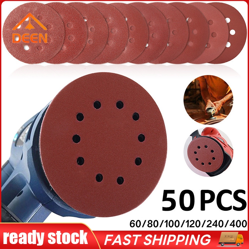 COD 100pcs 5 Inch 125mm Round Sandpaper Eight Hole Disk Sand Sheets 60 ...