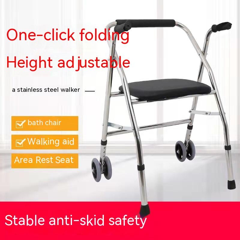 Multifunctional folding stainless steel walker with wheeled seat for ...