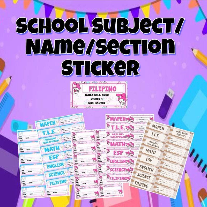 Sticker for School Subject/Name/Section Sticker for note book ...