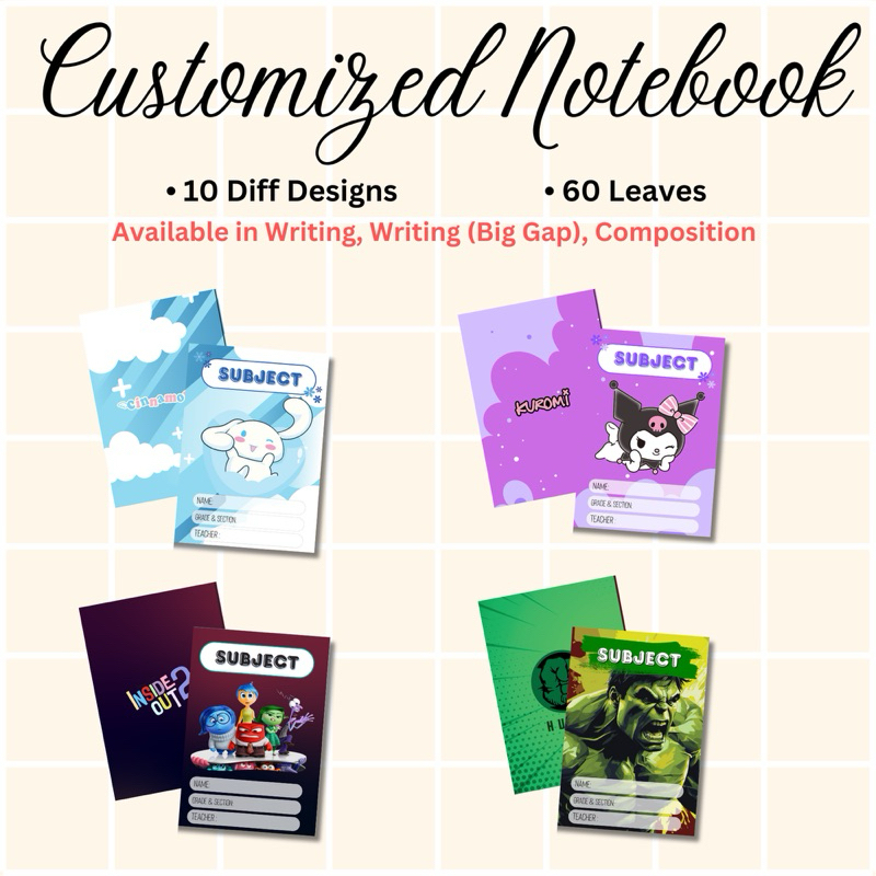 𝟏𝟎𝐩𝐜𝐬 𝐂𝐮𝐬𝐭𝐨𝐦𝐢𝐳𝐞𝐝 𝐓𝐡𝐞𝐦𝐞𝐝 𝐍𝐨𝐭𝐞𝐛𝐨𝐨𝐤 | 𝟔𝟎 𝐋𝐞𝐚𝐯𝐞𝐬 | Shopee Philippines