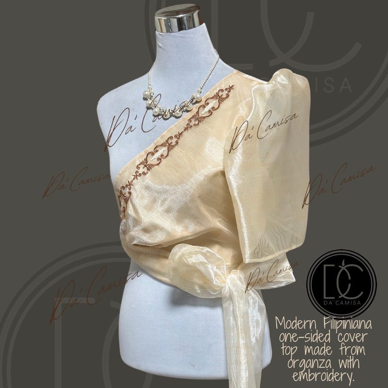 Modern Filipiñiana one-sided cover top made from organza with ...