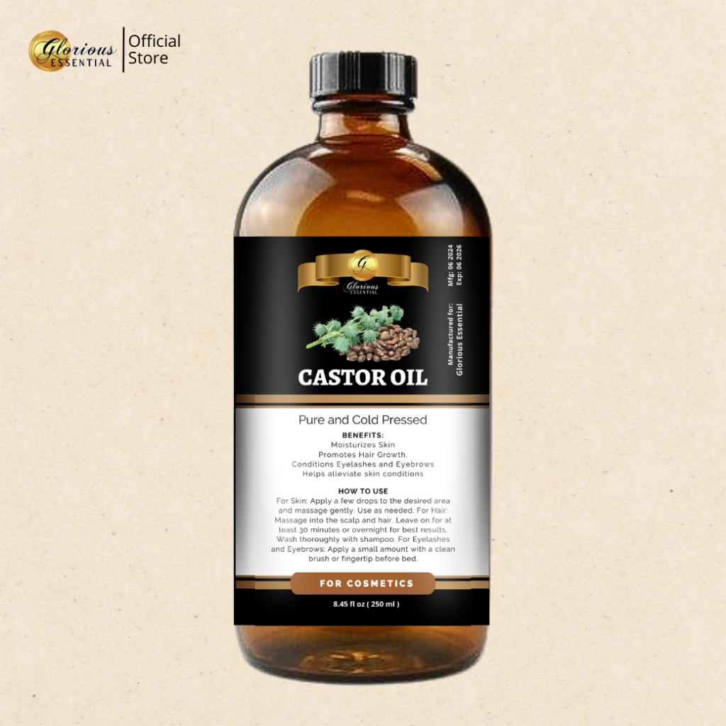 GLORIOUS ESSENTIAL Castor Oil 250ml Organic Hexane-Free Face Skin ...