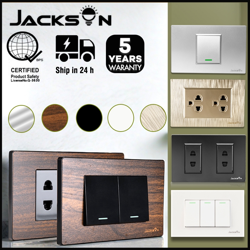 【Jacksun】 Wall Light Switch With Outlet Gold Silver Wood Home Wall Plug ...