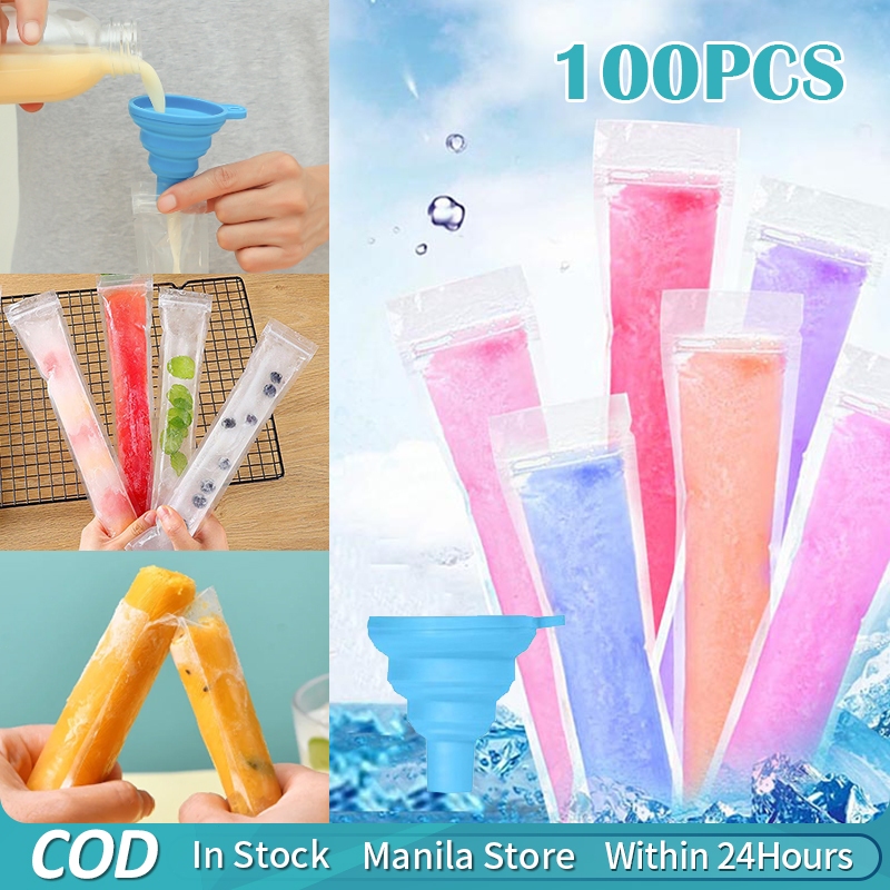 100Pcs Popsicle Bags with Silicone Funnel,Disposable Freeze Pops Bags ...