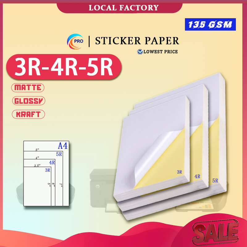 100 PCS 3R/4R/5R Sticker Paper - Glossy & Matte & Kraft Pack for Laser ...