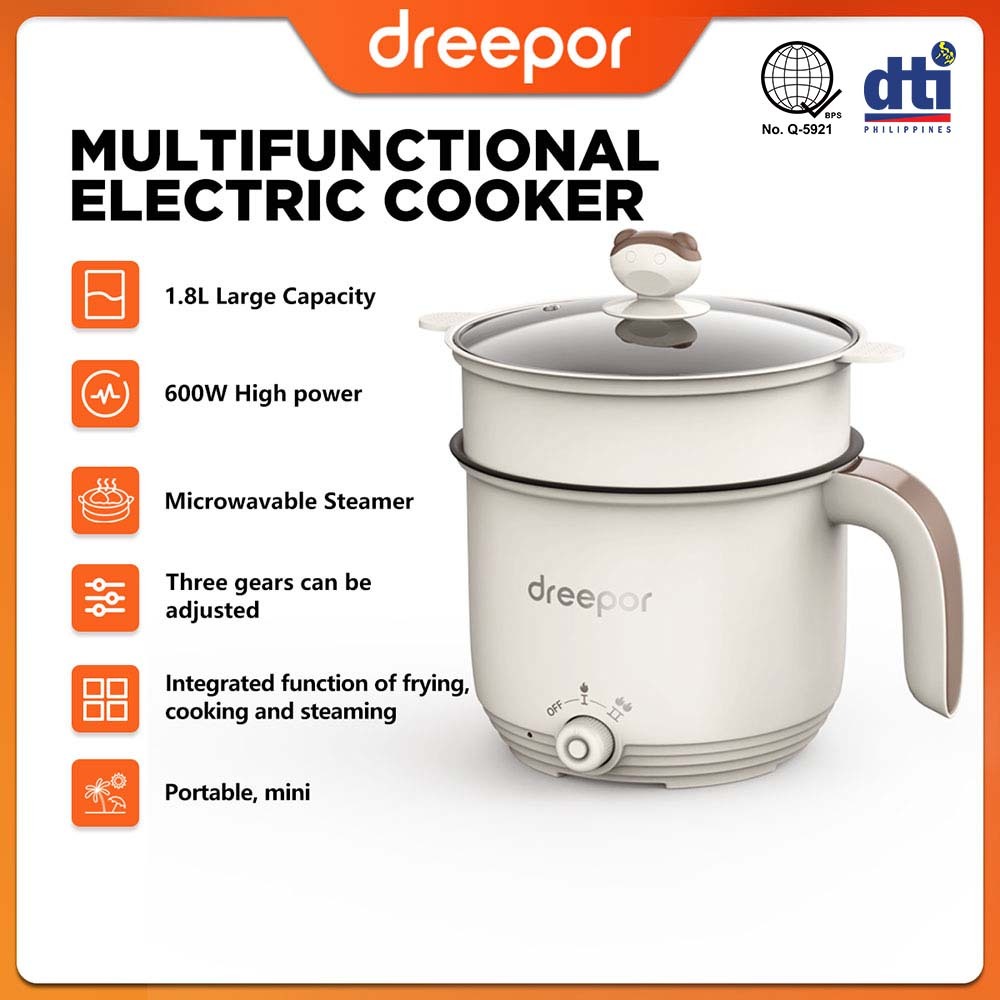 Dreepor 1.8L Mini Rice Cooker Small Electric Multi Cooker Non Stick Pan ...