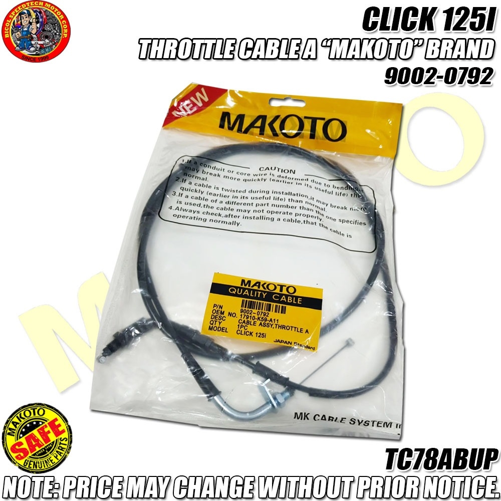 MAKOTO CLICK 125I THROTTLE CABLE A (TC78ABUP) | Shopee Philippines