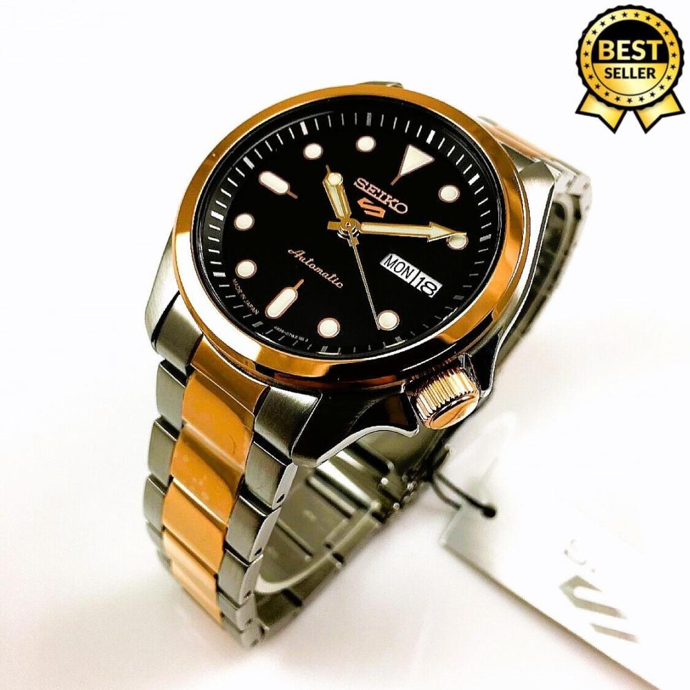 Seiko 5 SRPE Sports Automatic Day & Date Black Dial Two-Tone Stainless ...