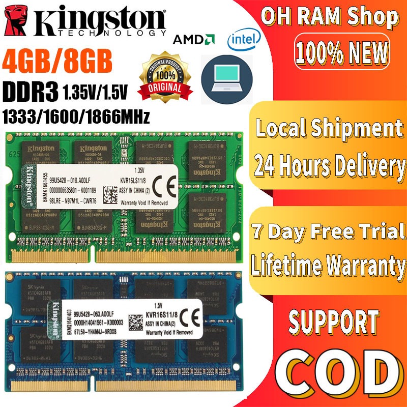 Kingston 4GB 8GB DDR3 RAM 1333MHZ 1600MHZ DDR3L Memory SODIMM PC3 10600 12800 RAM for Laptop ...
