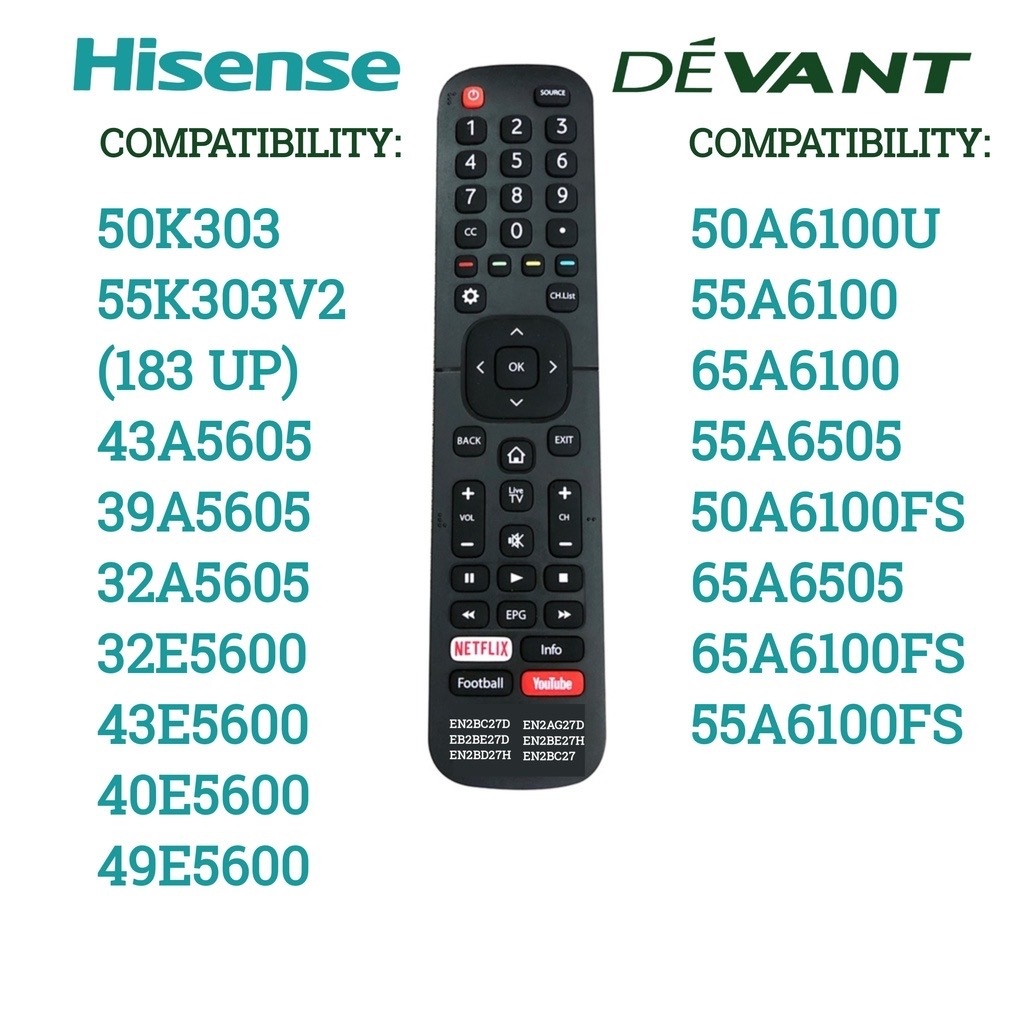 PinSan For Devant Hisense original smart TV remote control EN2BC27B ...